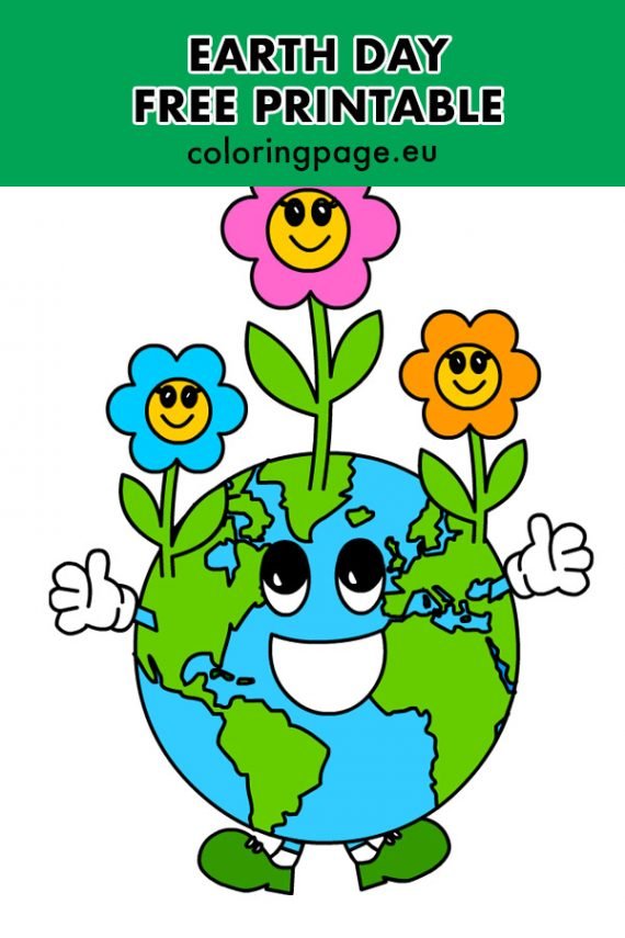 Happy Earth planet with flowers | Coloring Page