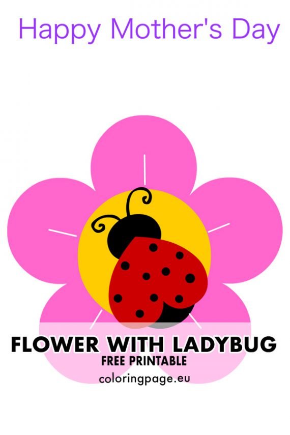 Mother's Day Flower with heart ladybug | Coloring Page