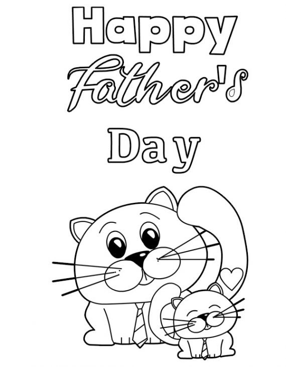 Happy Fathers Day with cats printable | Coloring Page