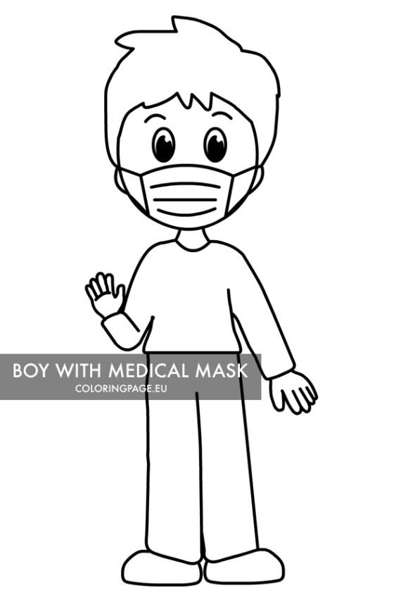 Child in protective medical mask | Coloring Page