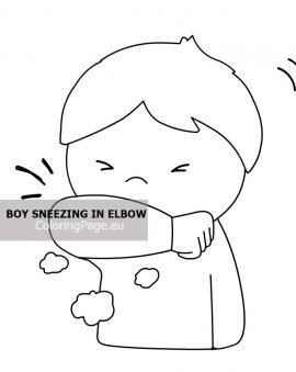 Boy sneezing in elbow | Coloring Page