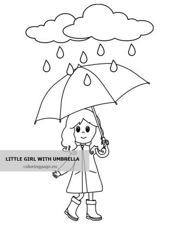 Cute girl holding umbrella | Coloring Page