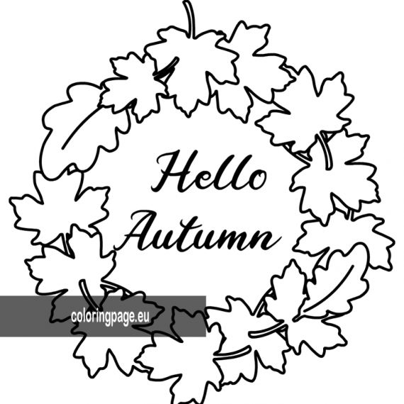 Hello autumn leaves frame | Coloring Page