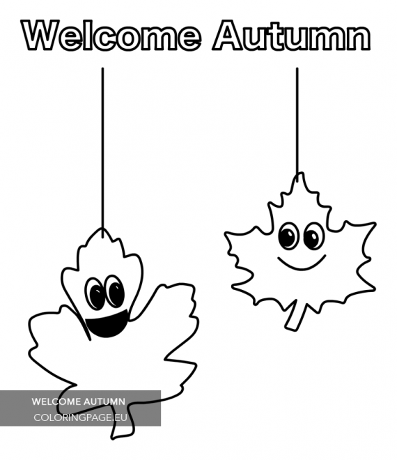 Welcome Autumn with Fall leaves | Coloring Page
