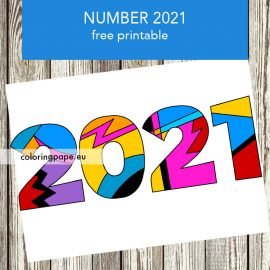 Number 2021 with abstract lines | Coloring Page