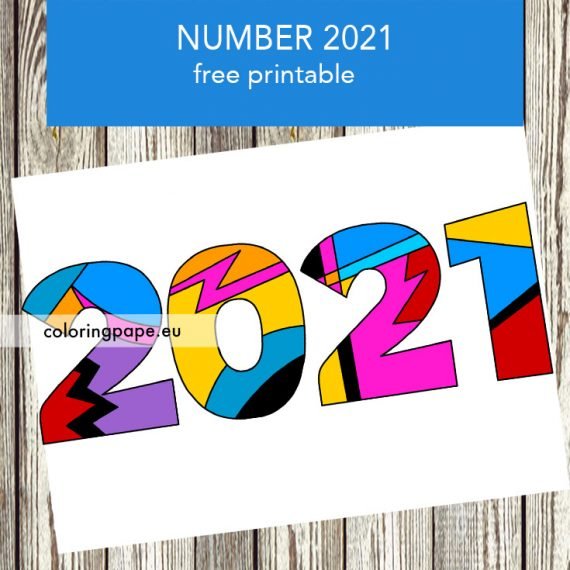 Number 2021 with abstract lines | Coloring Page