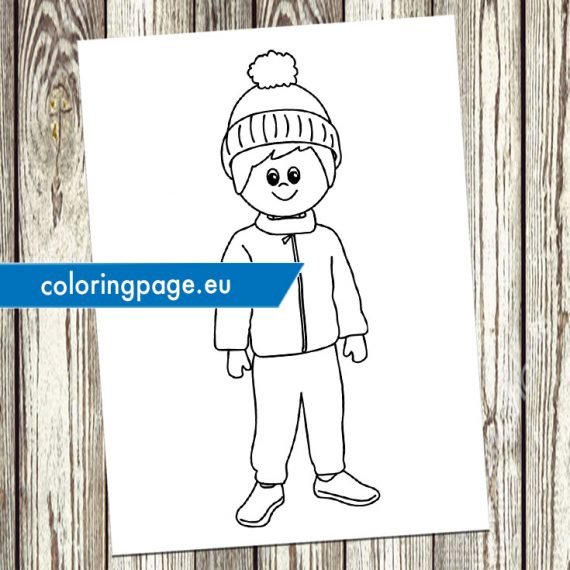 Happy boy wearing winter clothes | Coloring Page