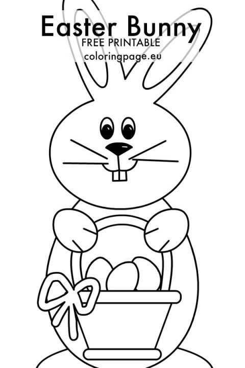 Rabbit holding basket with eggs | Coloring Page