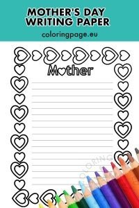 Mother's Day Writing Paper for kids | Coloring Page