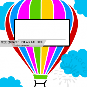 Editable hot air balloon name tag | Coloring Page