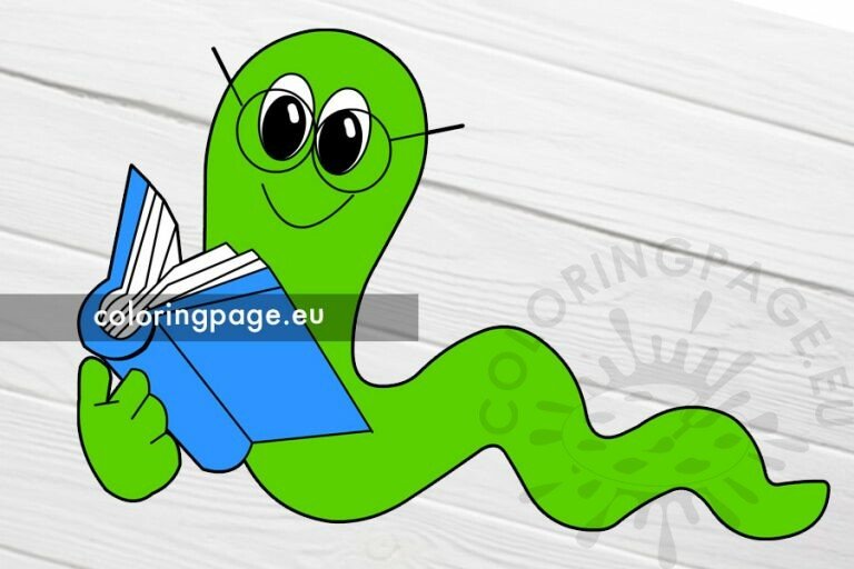 Happy worm reading book | Coloring Page