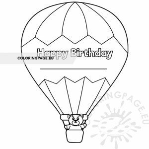 Happy birthday with hot air balloon | Coloring Page