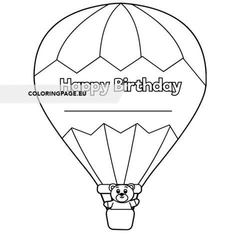 Happy birthday with hot air balloon | Coloring Page