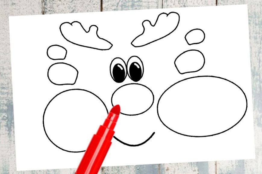 Rudolph Reindeer Face craft template | Coloring Page