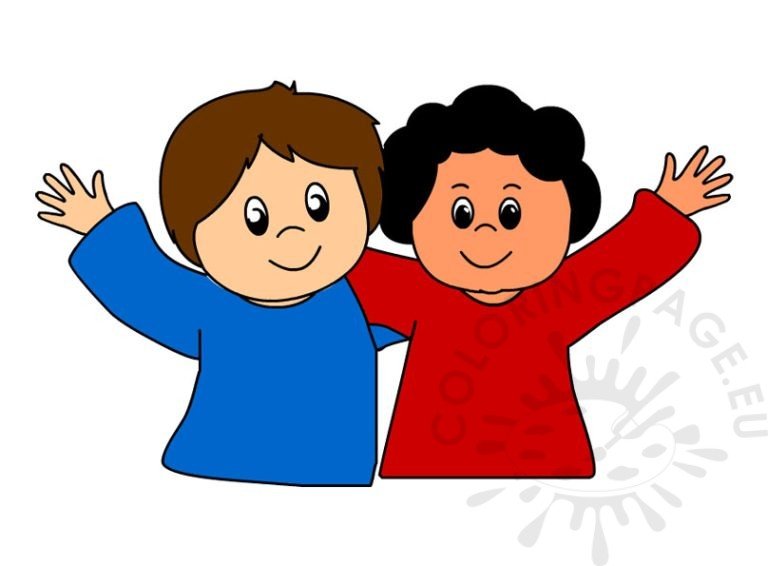 Two boys hugging | Coloring Page