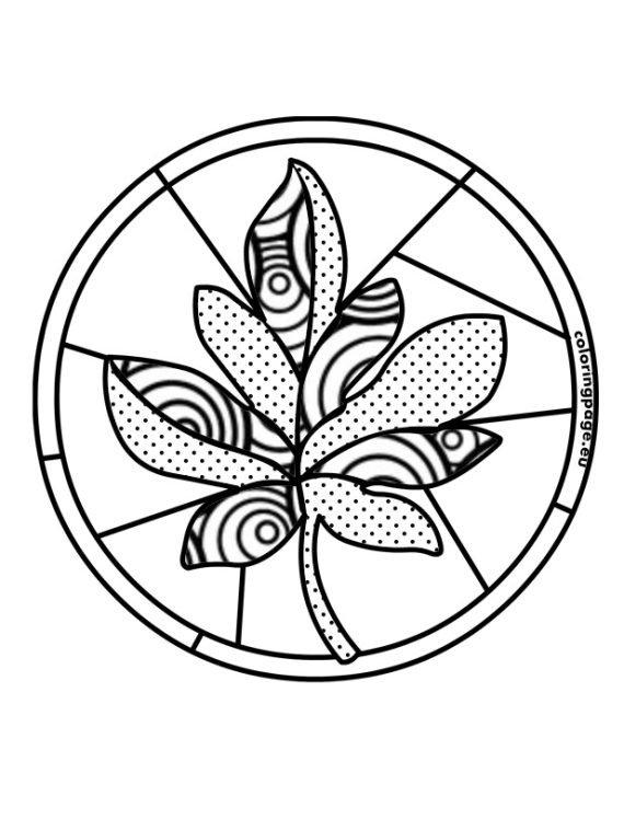 Autumn leaf in abstract Stained Glass | Coloring Page
