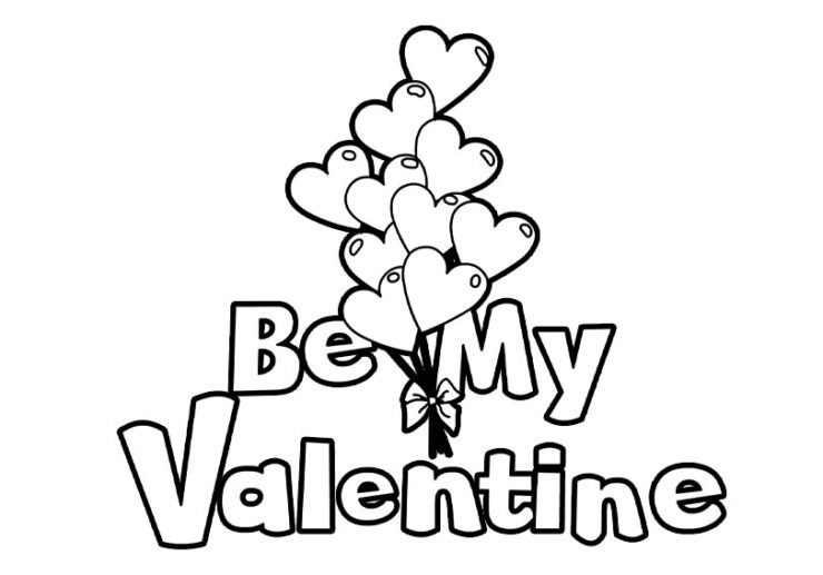 Free Be My Valentine text | Coloring Page