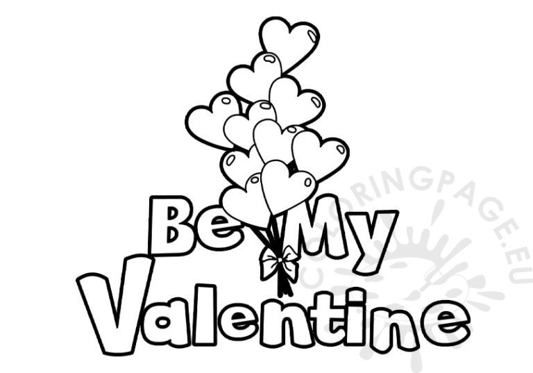 Free Be My Valentine text | Coloring Page