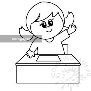 Little girl raising hand | Coloring Page