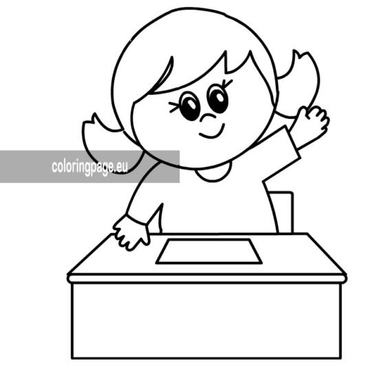 Little girl raising hand | Coloring Page