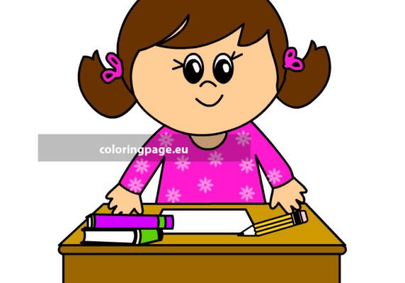 Little student girl | Coloring Page