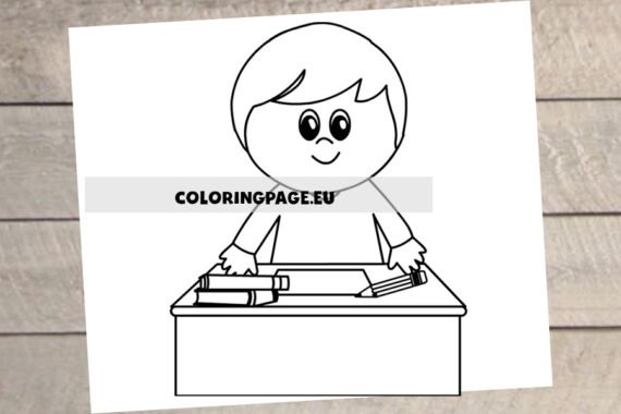 Student at desk | Coloring Page