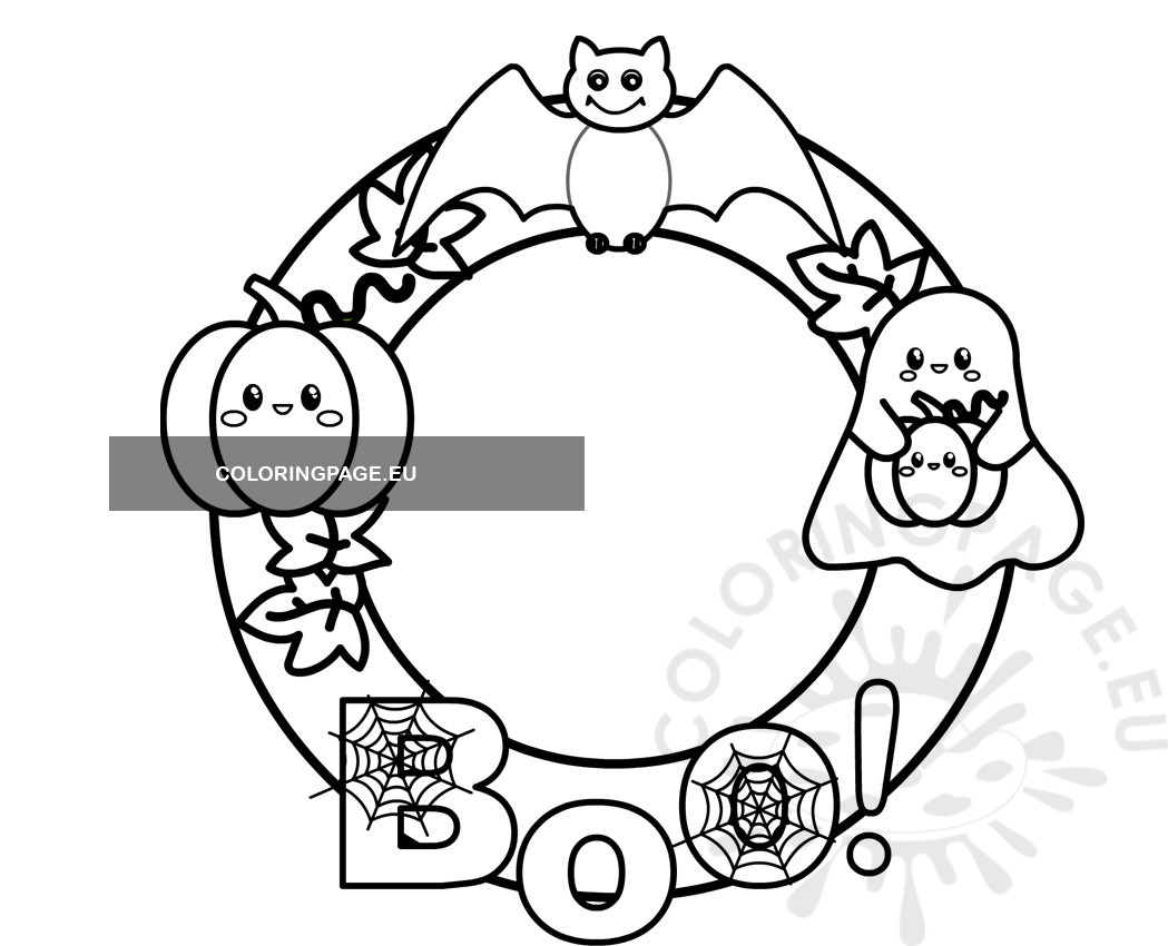 Paper Halloween Wreath template | Coloring Page