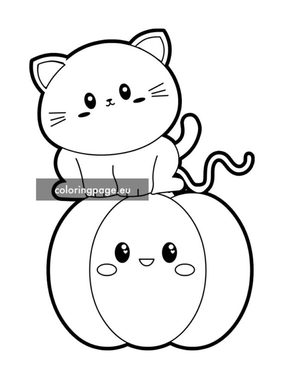 Pumpkin and Cat Halloween | Coloring Page