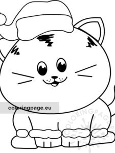 Cat with Christmas hat | Coloring Page