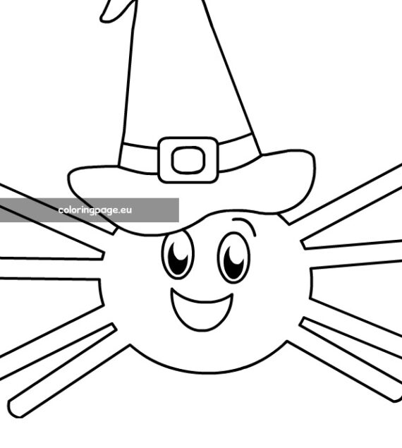Spider halloween with witch hat | Coloring Page