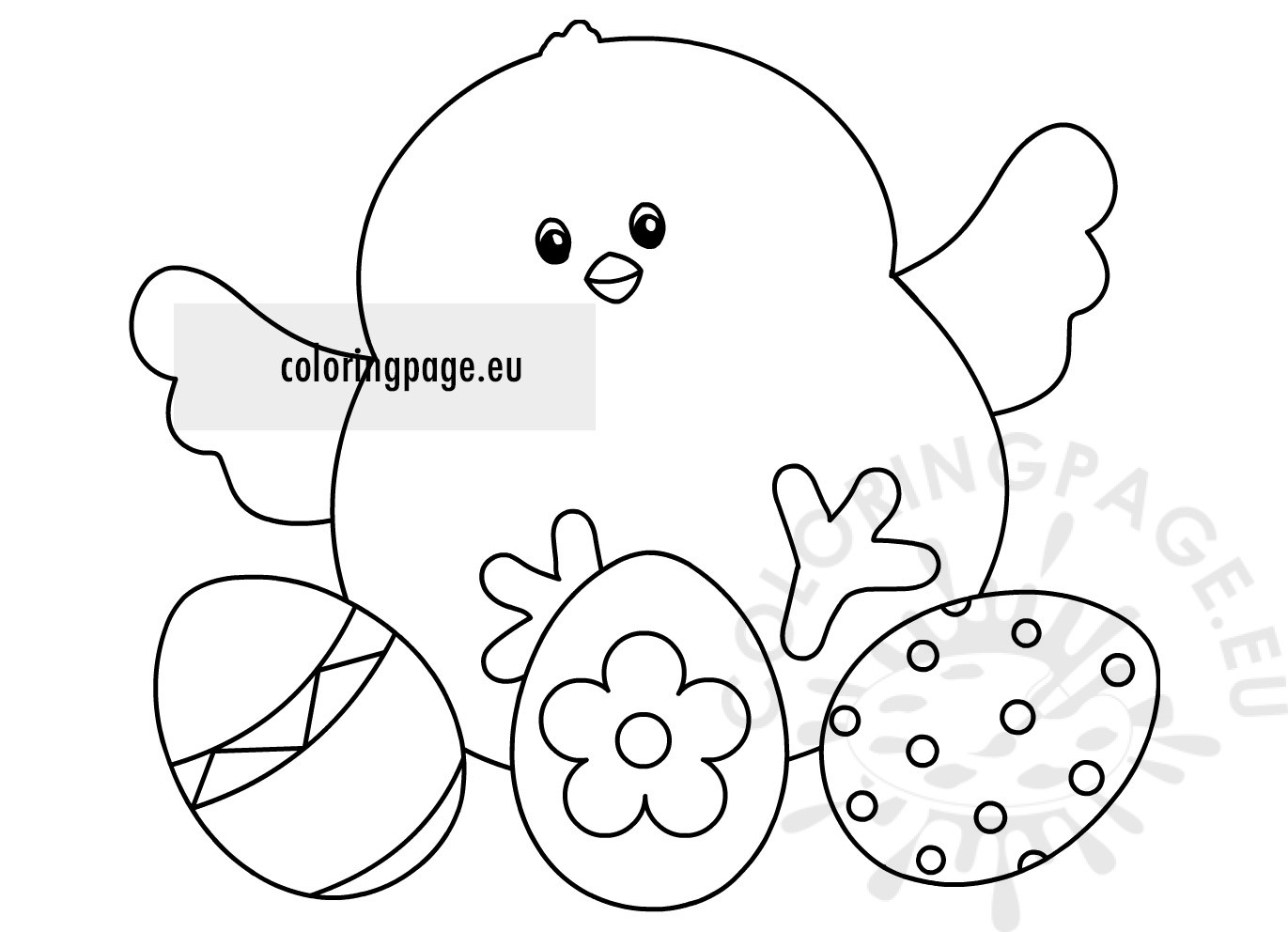 Baby Chick with easter eggs | Coloring Page