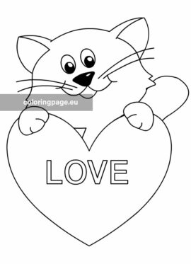 Cute cat Valentine | Coloring Page