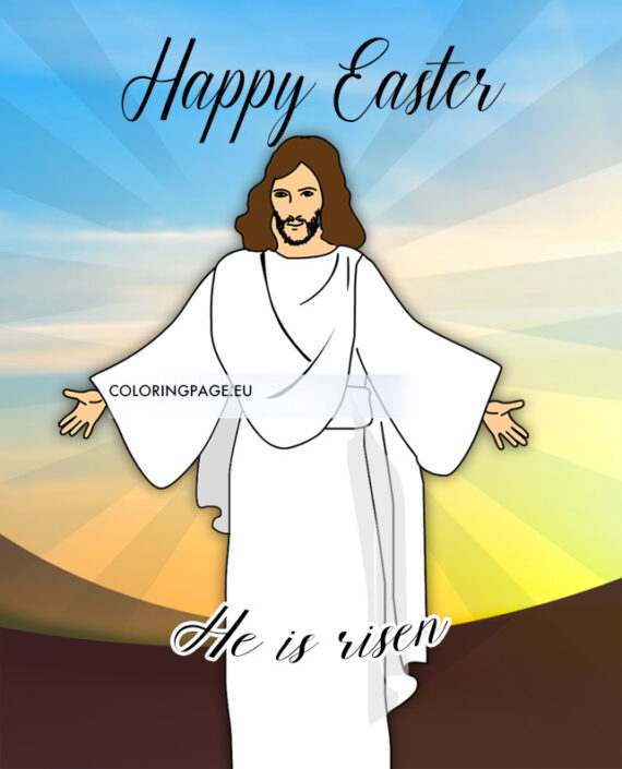 Happy Easter He is Risen | Coloring Page