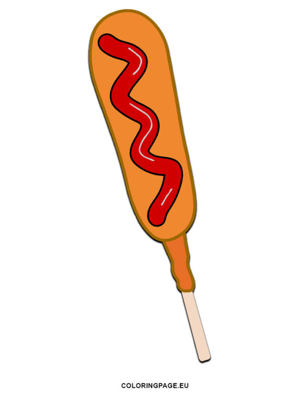 Corn dog with ketchup | Coloring Page