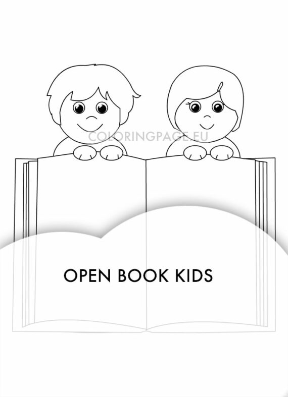 Boy and girl with open book | Coloring Page