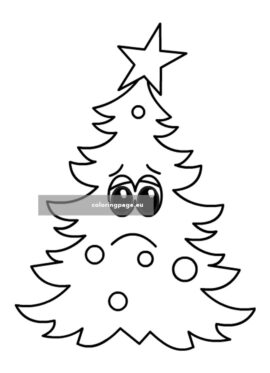 Christmas Tree Mascot Sad | Coloring Page