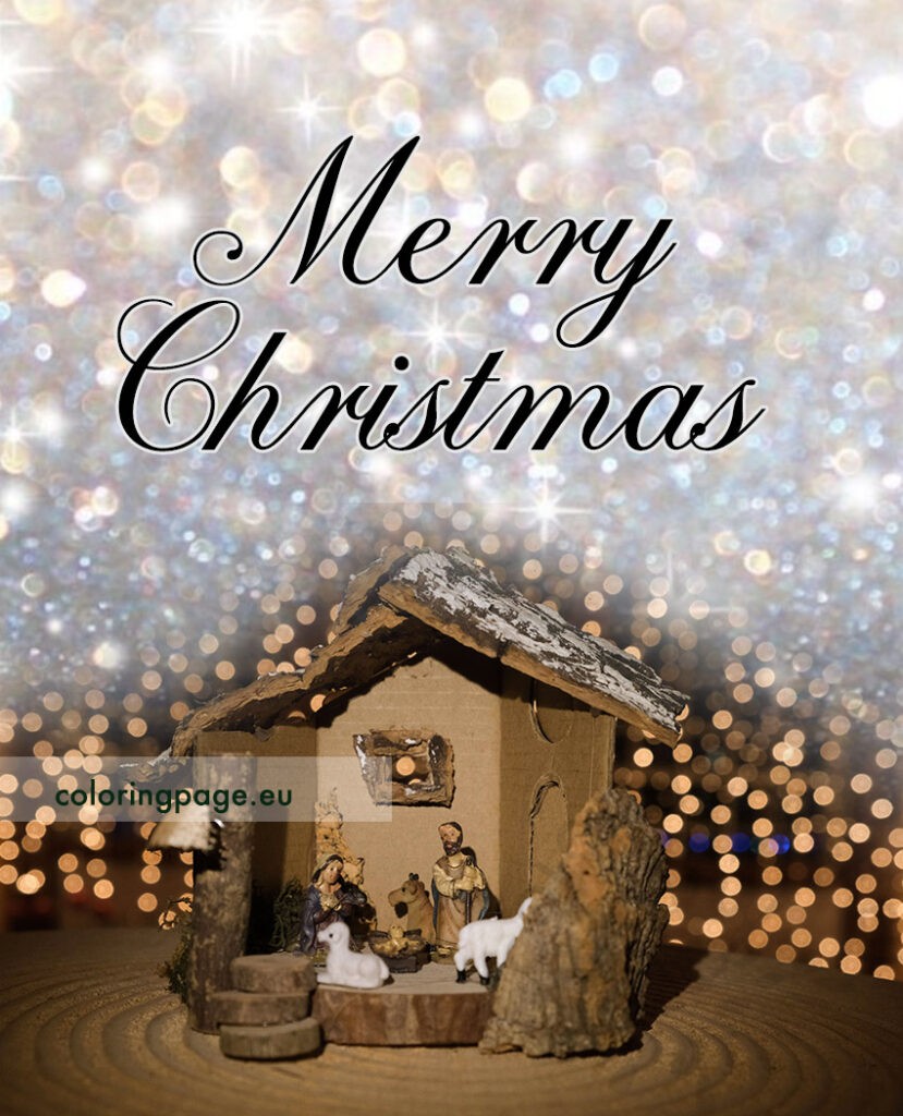 Merry Christmas Nativity scene | Coloring Page