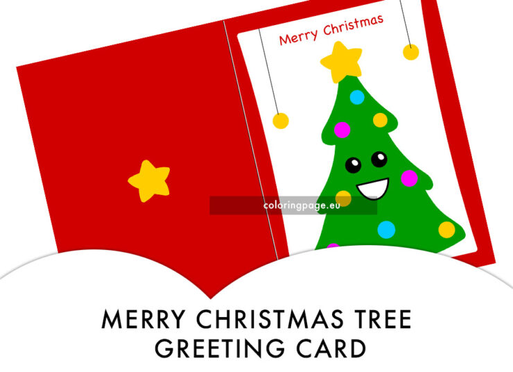 Merry Christmas tree greeting card | Coloring Page