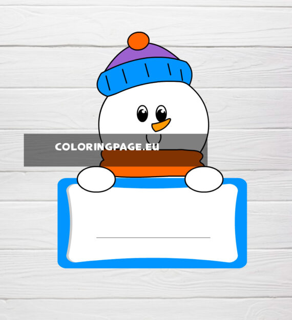 Snowman name tag | Coloring Page
