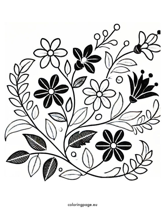 Printable Flowers embroidery | Coloring Page