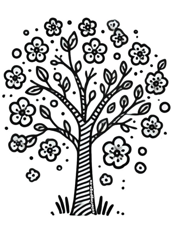 Spring tree flowers | Coloring Page