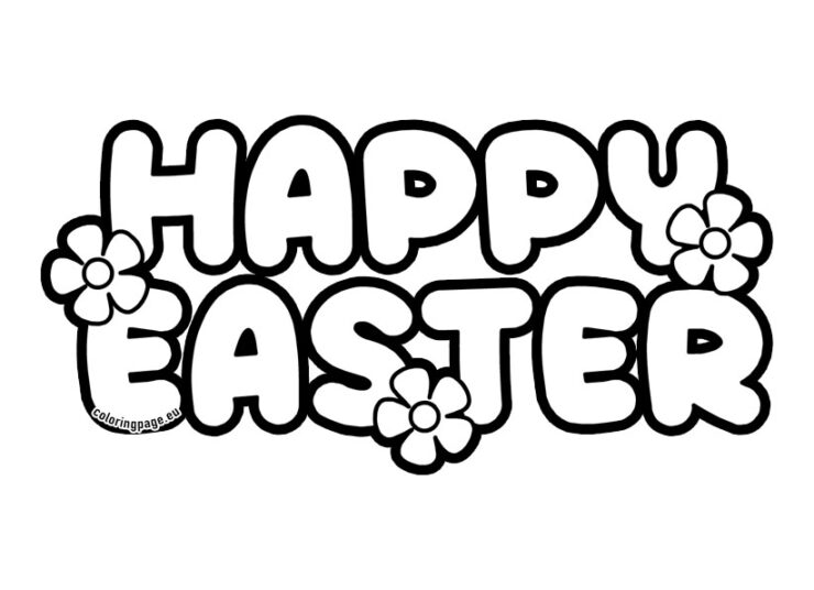Bubble Letter Happy Easter | Coloring Page