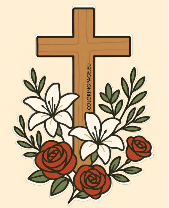 Cross with flowers | Coloring Page