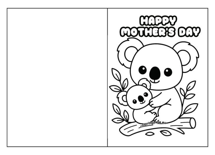 Koala Mother's day card | Coloring Page