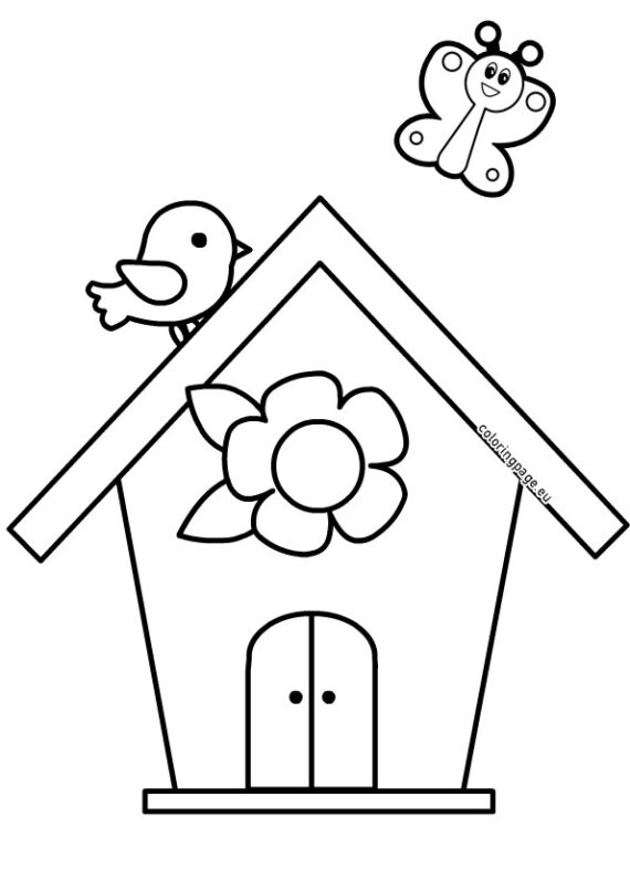 Bird and Bird House | Coloring Page