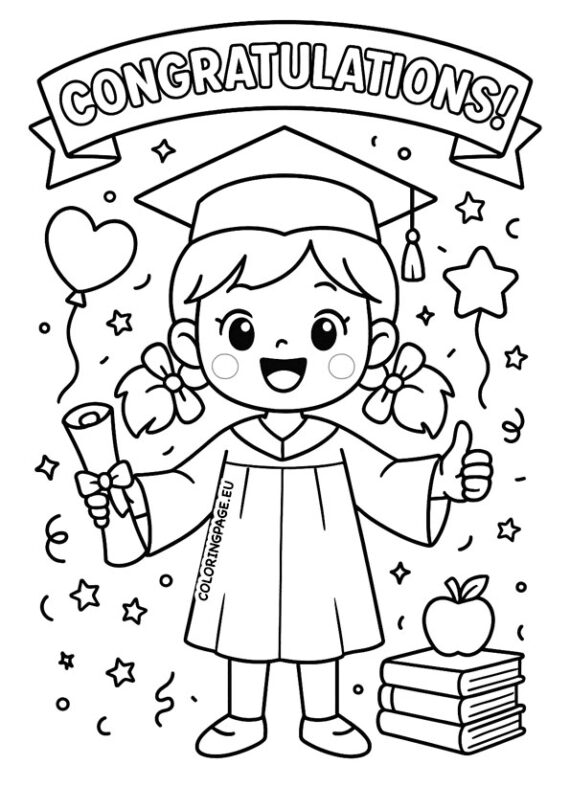 Girl elementary graduation | Coloring Page