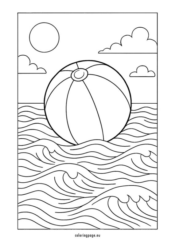 Beach Ball with Waves Coloring Page | Coloring Page