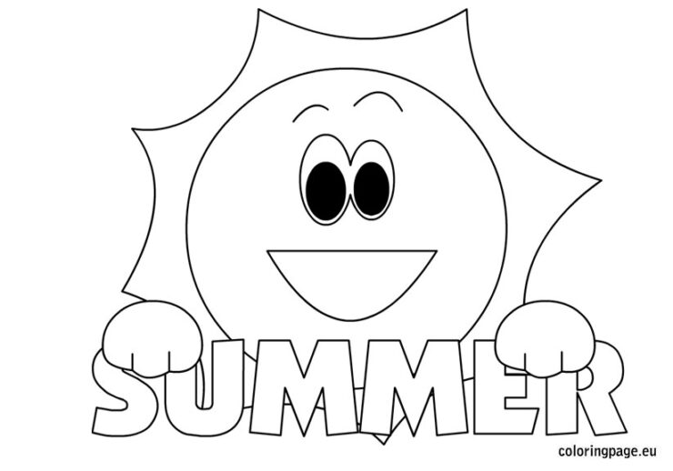 Smiley Sun and Summer Word | Coloring Page