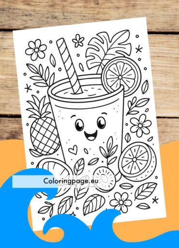 Happy Tropical Fruit Juice | Coloring Page