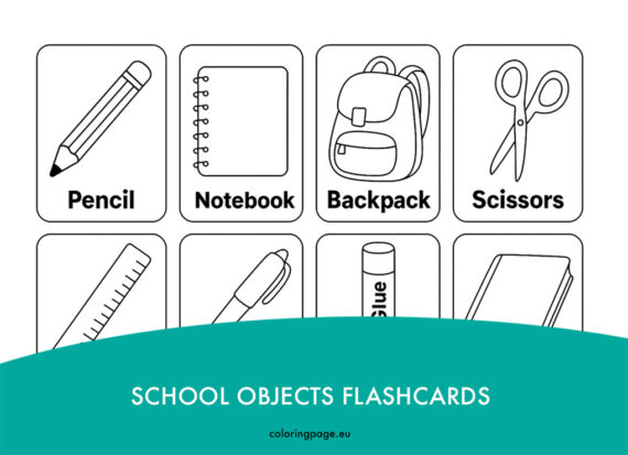 School objects flashcards | Coloring Page